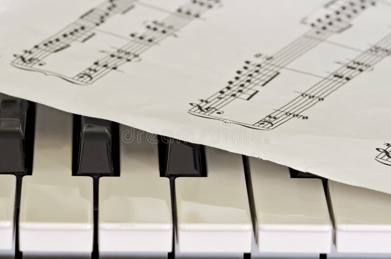 Some Keys of Piano with Sheet Music Overlay Stock Photo - Image of keys ...