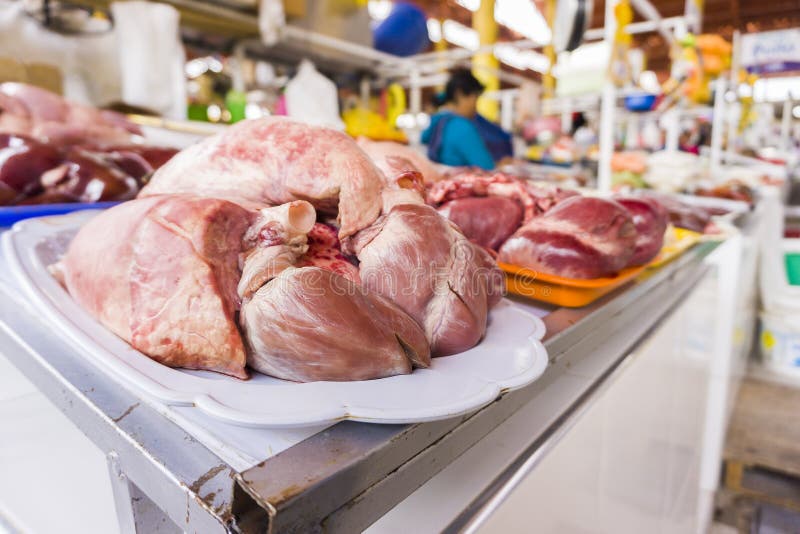 Meat for Sale in Stall, Local Market in Peru Stock Photo - Image of ...