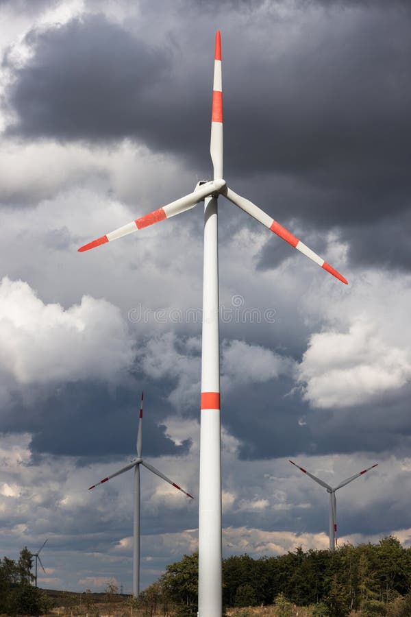 Modern Wind Wheels in Front of a Cloudy Storm Sky Landscape ...