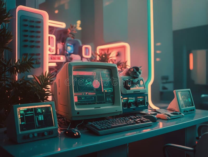 Some Old Computer Monitors a Laptop and a Monitor in the Corner Stock ...