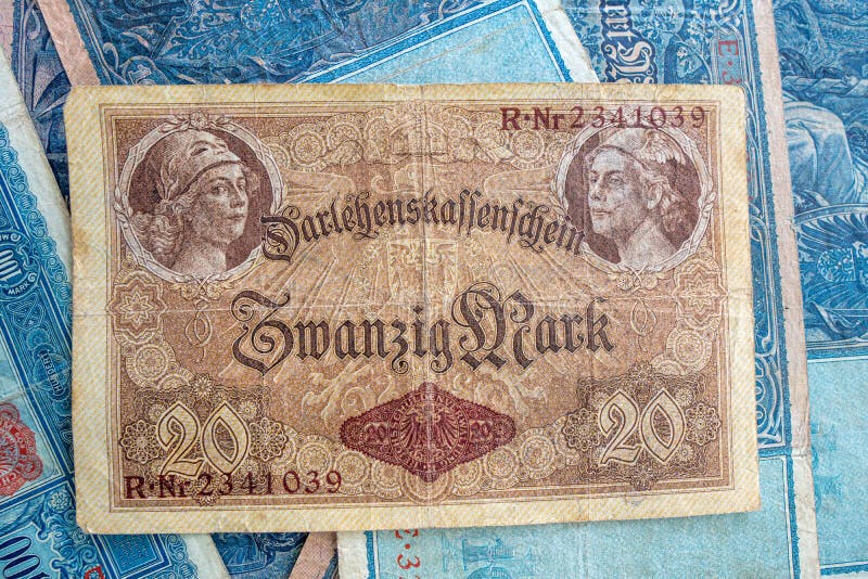 Some Old Historical German Banknotes Lie Spread Out on a Table Stock ...