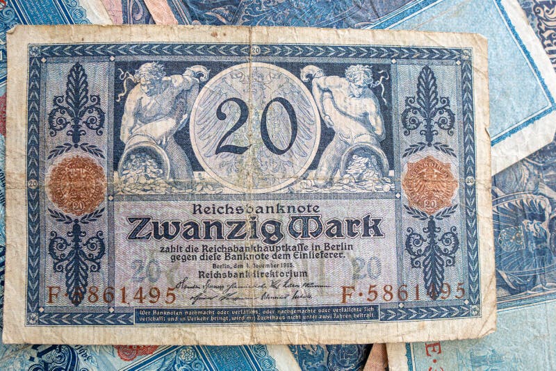 Some Old Historical German Banknotes Lie Spread Out on a Table Stock ...