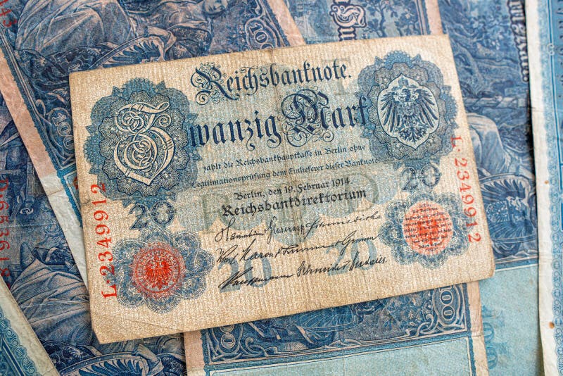Some Old Historical German Banknotes Lie Spread Out on a Table Stock ...
