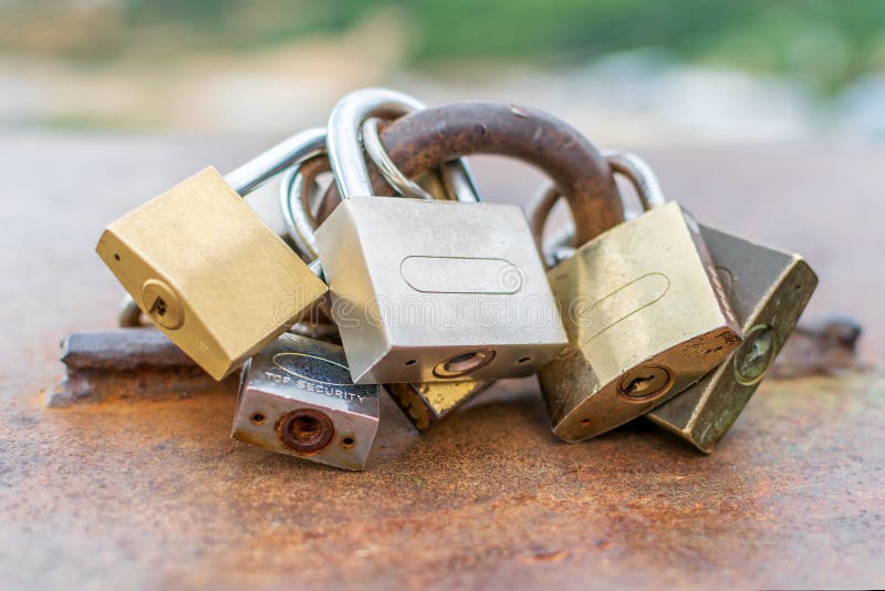 Some Old Steel Padlocks Locked Together. Stock Photo - Image of color ...