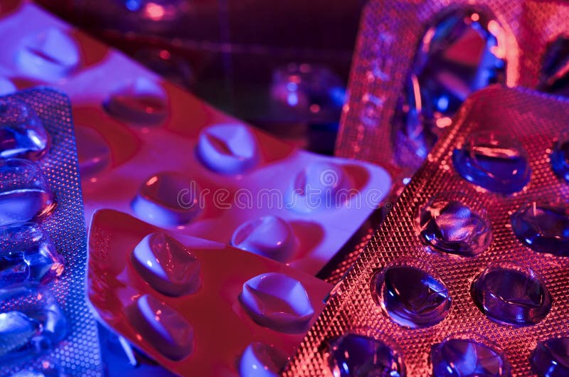 Pills, Capsules and Packaging in a Psychedelic Depiction Stock Image ...