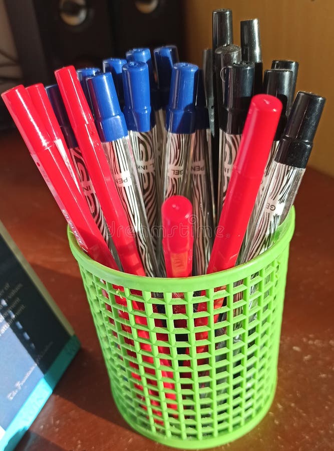 Some Pencils and Pens White Much Color on the Table Stock Image - Image ...