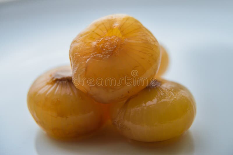 Pickled Boretto Onions on White Plate Stock Photo - Image of borettan ...