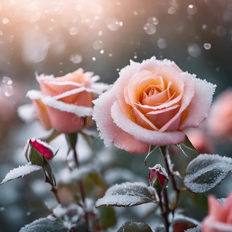 Some Pink Roses that are Sitting on Some Snow Covered Ground Stock ...