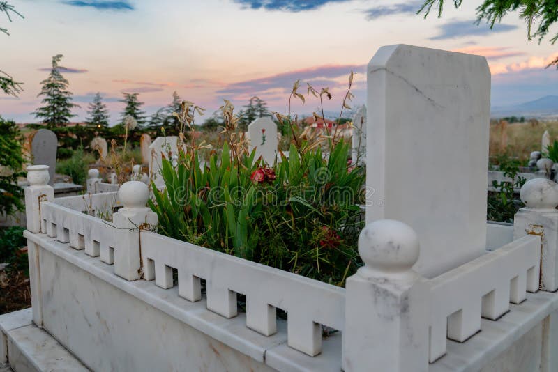 Some Plants and Flowers on a Tomb in Cemetery in Turkey Stock Photo ...