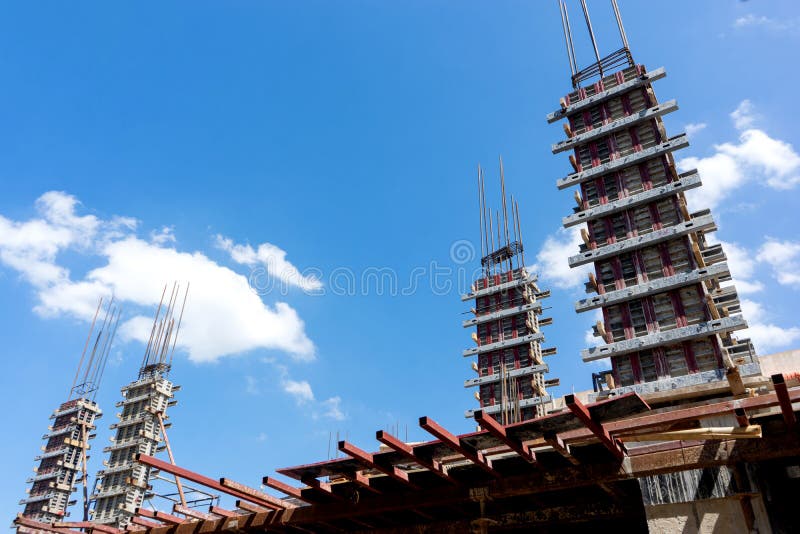 Some Pole of Small Building Construction Stock Image - Image of glass ...