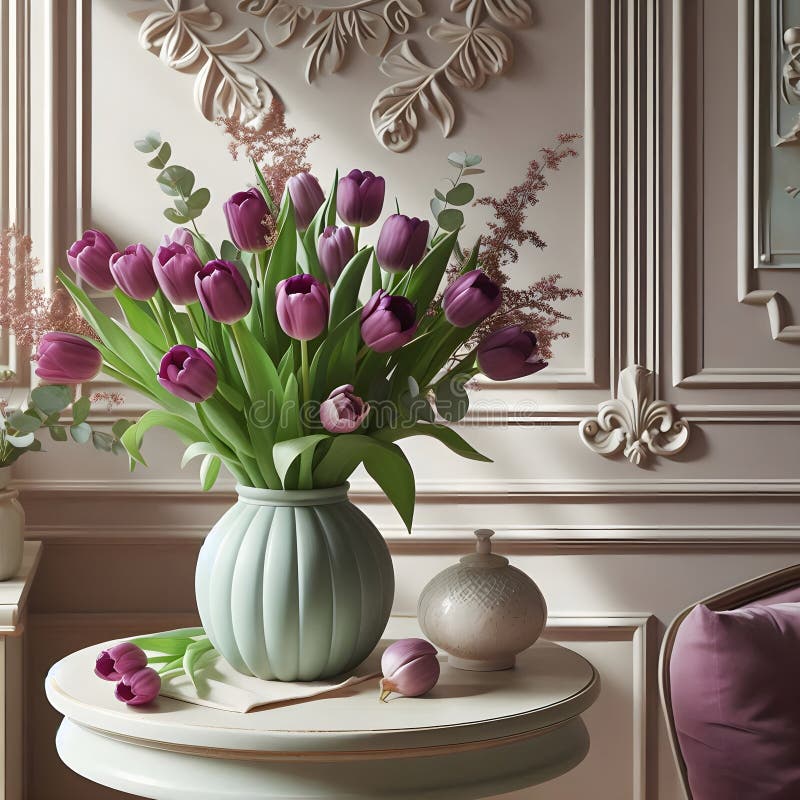 Some Purple Tulip Flowers Inside the Vase Stock Photo - Image of inside ...