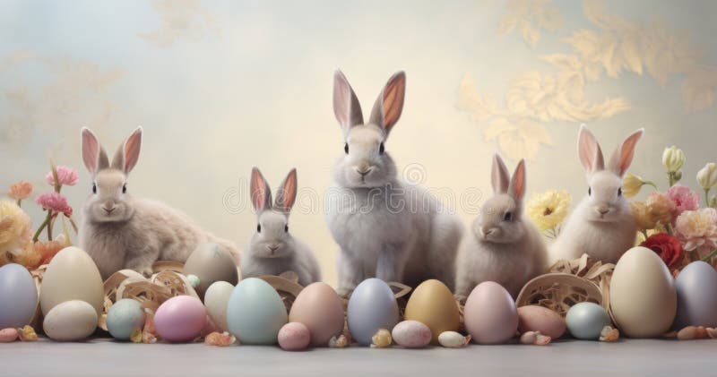 Some Rabbits in Front of Easter Eggs, Stock Photo - Image of rodent ...