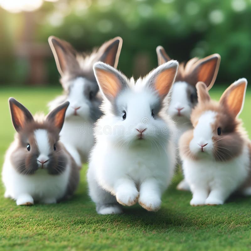 Some Rabbits Play on the Field. Stock Photo - Image of field, white ...