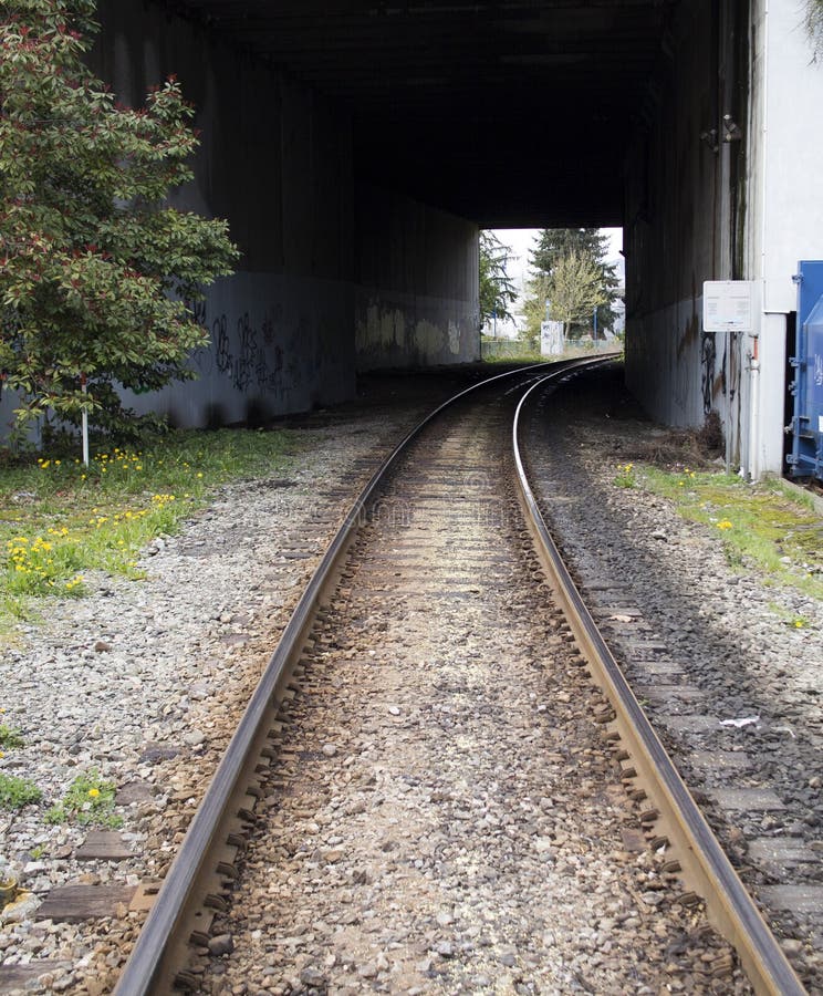 Rails Leading Under Overpass Stock Photo - Image of cement, path: 30284060