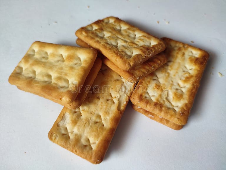 Some Rectangular Butter Cookies with Sugar in the Middle on White ...