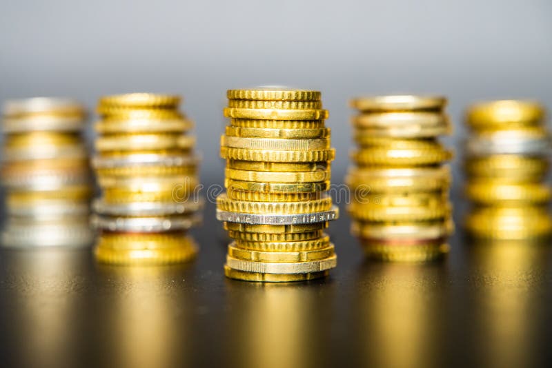 Euro coins on dark table stock image. Image of economy - 180140367