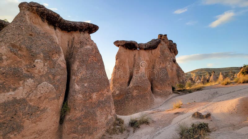 Some Stones in the Shape of Mushrooms on a Calcareous Soil Stock Image ...
