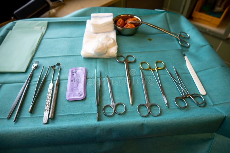 Some Surgical Instruments on a Small Instrument Table for Performing an ...
