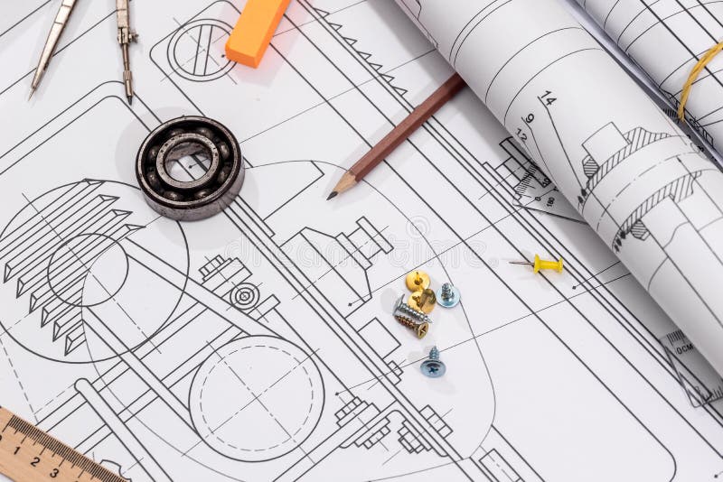 Some Technical Drawing and Work Tools Stock Image - Image of document ...