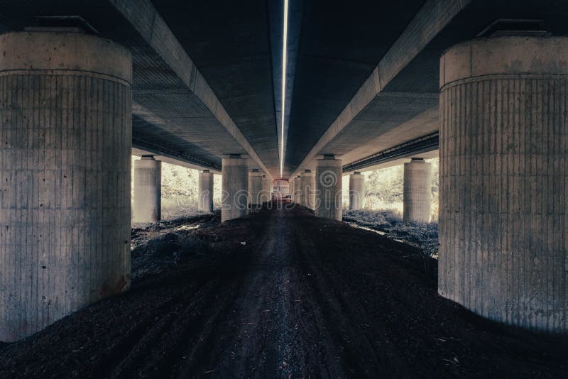 Some Thick Pillars Stand Under Highway Bridge Stock Photo - Image of ...