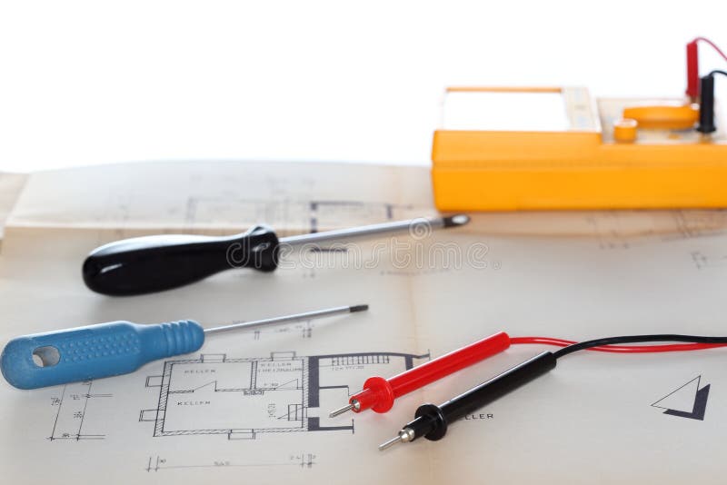 Some tools and a plan stock image. Image of electric - 70190043