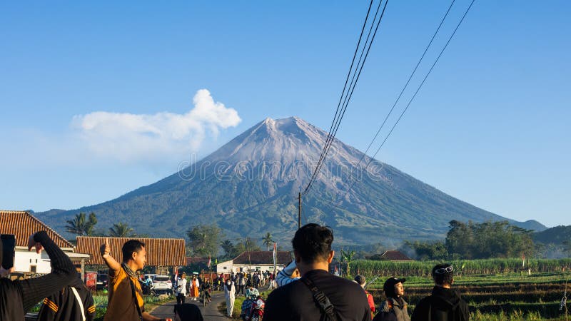 Some Tourist with Beautiful View of Mount Semeru an Active Volcano ...