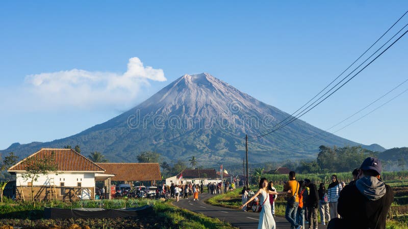 Some Tourist with Beautiful View of Mount Semeru an Active Volcano ...
