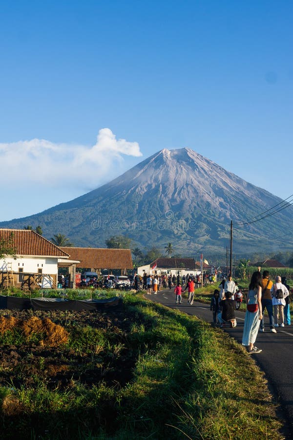 Some Tourist with Beautiful View of Mount Semeru an Active Volcano ...