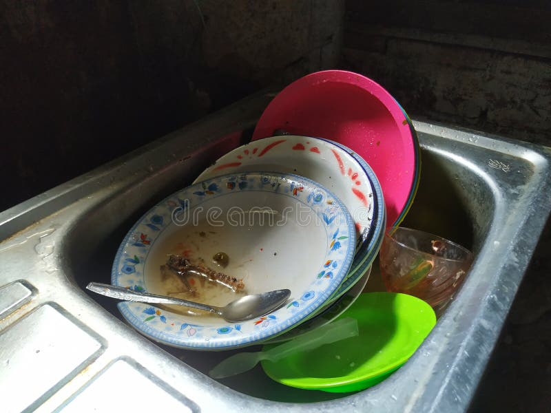 Some Unwashed Dirty Dishes in a Sink Stock Photo - Image of cuisine ...