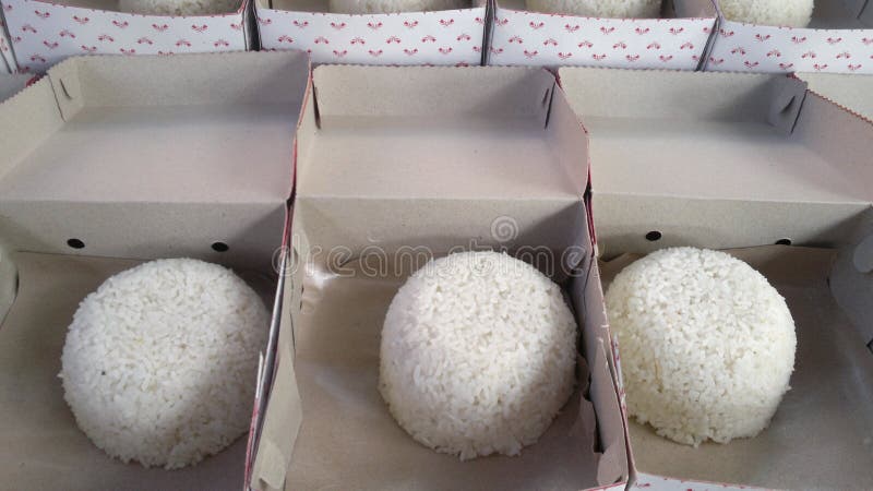 Some White Rice in a Paper Box Ready To Be Served and Eaten Stock Image ...