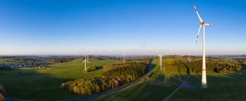 Wind Wheels in the Evening High Definition Panorama Stock Photo - Image ...