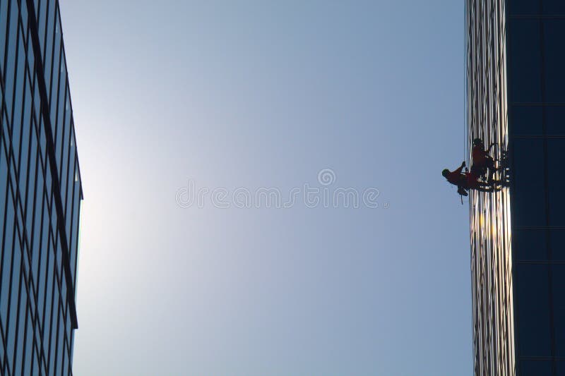 Skyscraper Window Cleaners at Work Stock Photo - Image of building ...