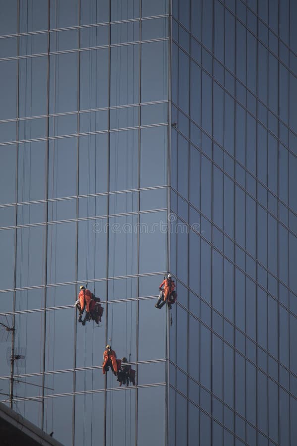 Skyscraper Window Cleaners at Work Stock Image - Image of city, clean ...