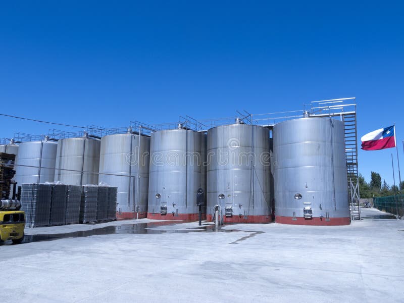 Some Wine Metallic Fermentation Tanks. Maule Valley, Chile Stock Image ...