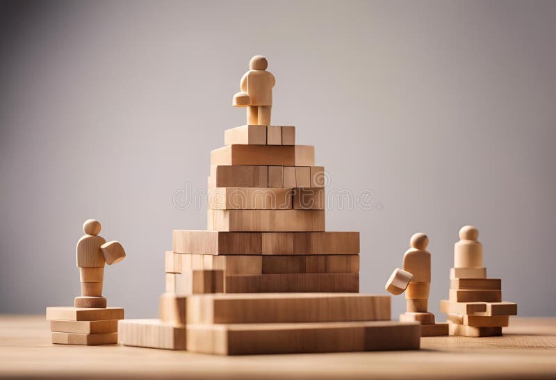 Some Wooden People are Standing on a Cube Platform that is Stacked with ...