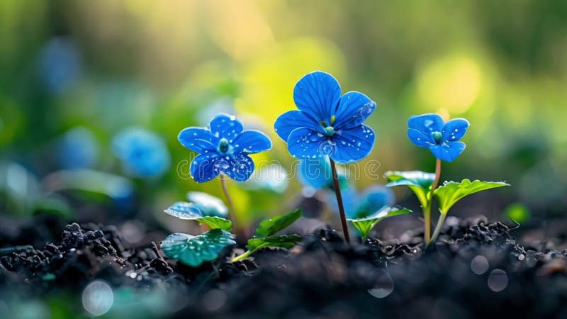 Young Blue Spring Flowers Growing in Soil and Nature Stock Video ...