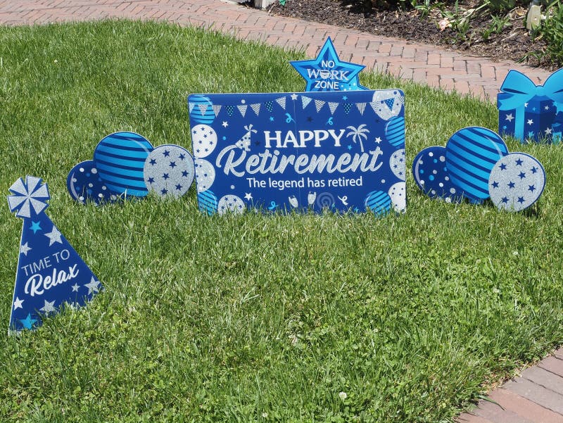 The Signs are on the Front Lawn for the Retirement Celebration. Stock ...