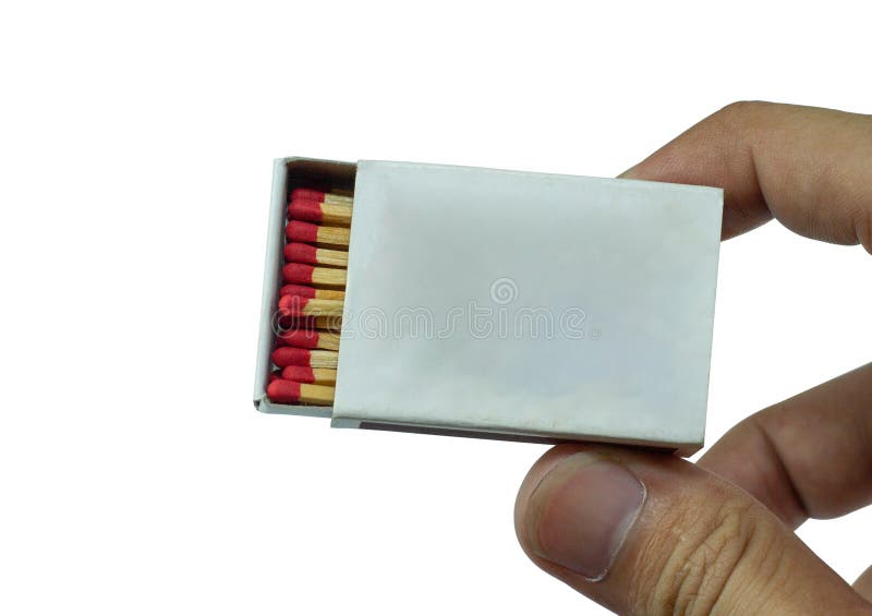 Someone Hold the Red Matchbox Opened Isolated on White Background. Side ...