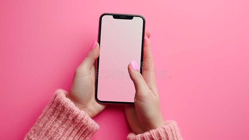 Someone Holding a Phone with a Pink Screen on a Pink Surface Stock ...