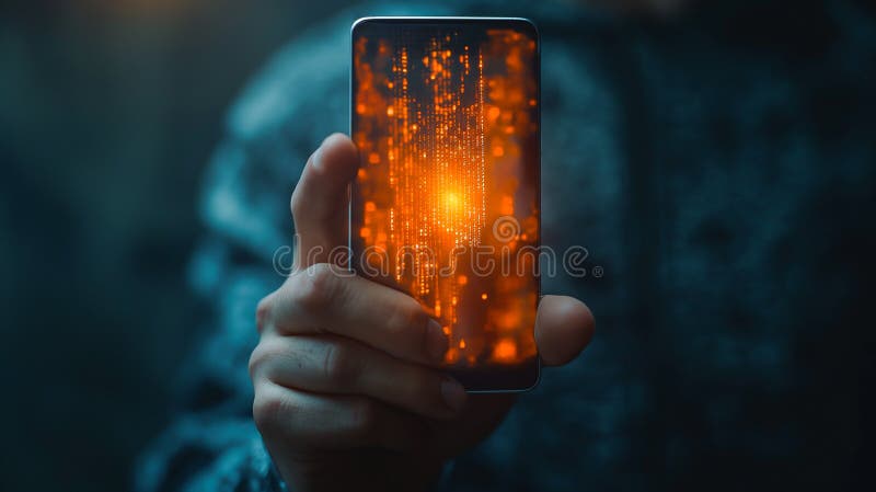 Someone Holding a Smart Phone with a Glowing Screen in Their Hand Stock ...