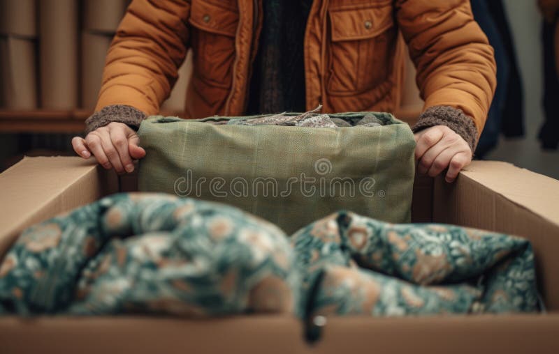 Someone Packing and Moving Items in a Cardboard Box, Packing and ...