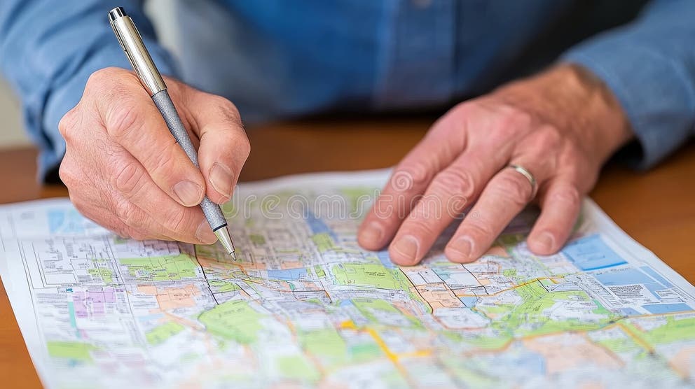 Someone is Painstakingly Marking a Detailed Map or Plan on a Digital ...