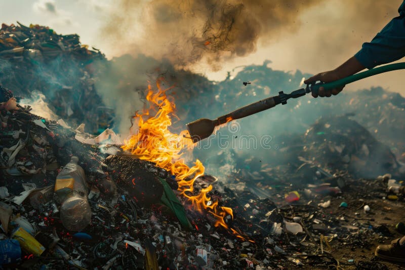 Someone Using a Gas Torch To Burn Piles of Waste Stock Image - Image of ...