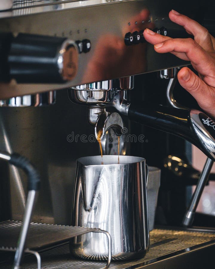 Someone Using a Silver Es Finished Coffee Maker in a Cafe Stock Image ...