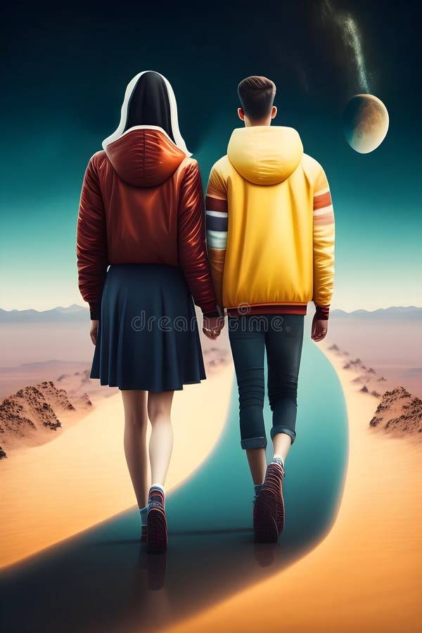 Someone Walking on the Surface of the Desert with Moon in the Far ...