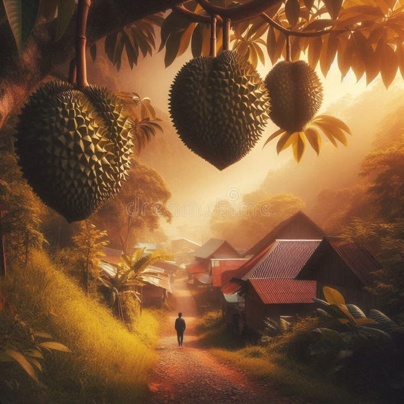 Someone Walking by the Village with a Durian Fruit Hanging from the ...