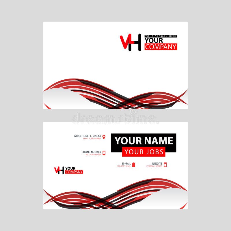 Horizontal Name Card with VH Logo Letter and Simple Red Black and ...