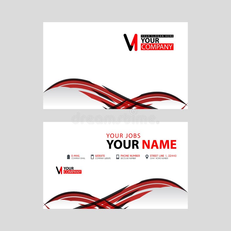 Horizontal Name Card with VI Logo Letter and Simple Red Black and ...