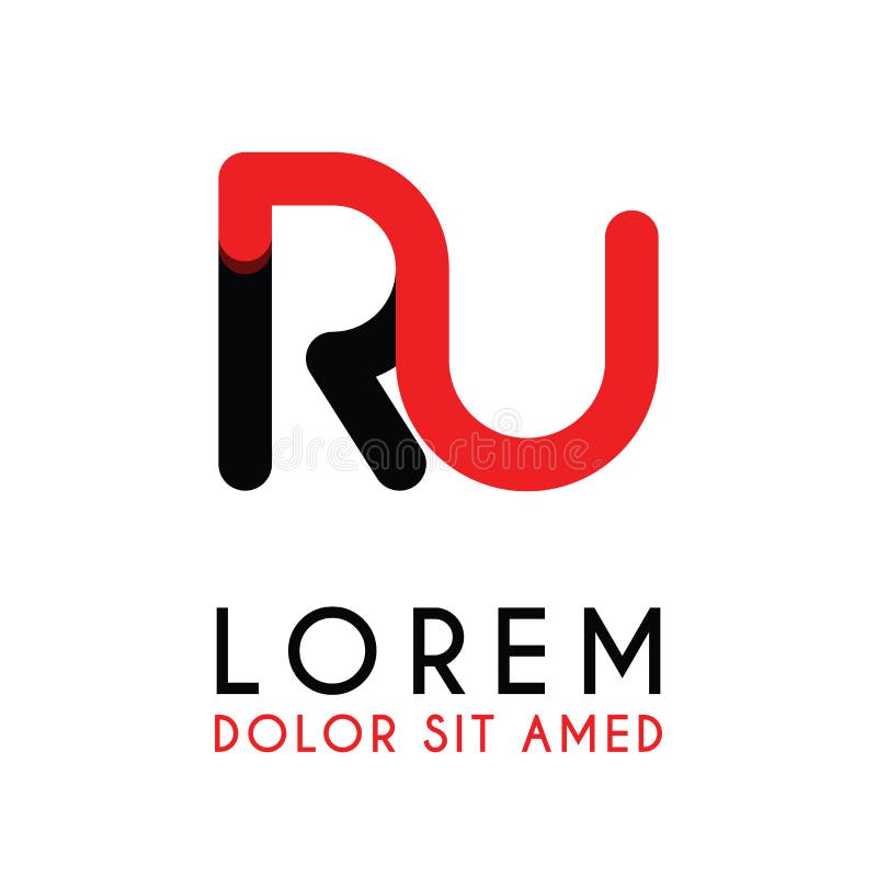 Initial Letter RU with Red Black and Has Rounded Corners Stock Vector ...