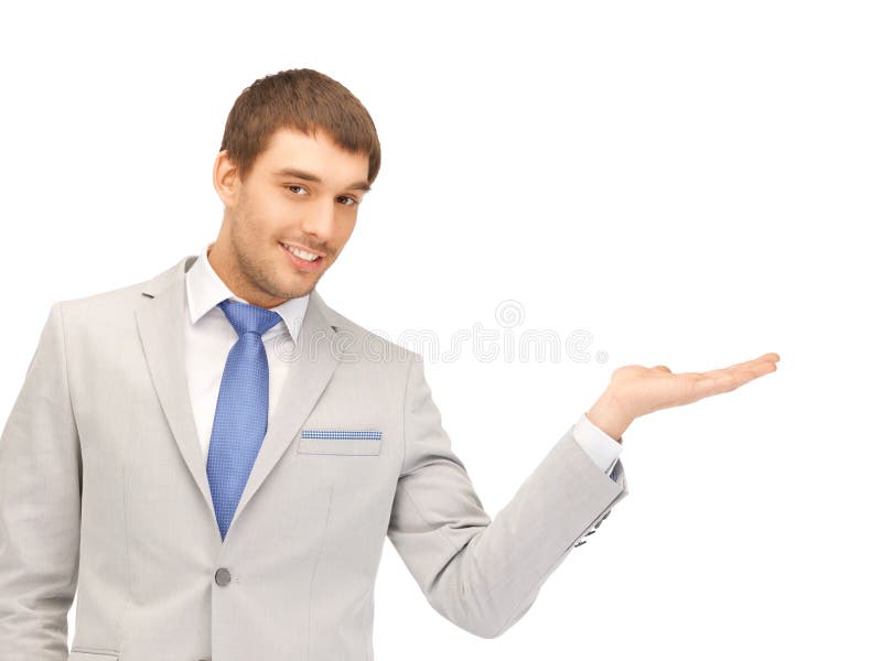 Something on the palm stock image. Image of male, joyful - 24624349